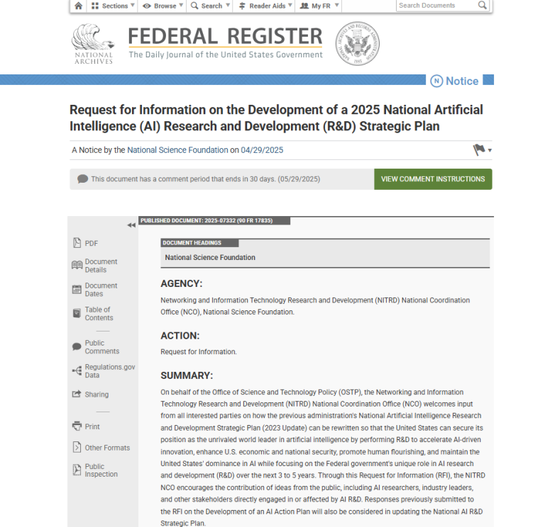 Request for Information on the Development of a 2025 National Artificial Intelligence (AI ...